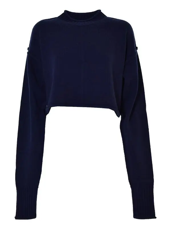 Sportmax Cropped Ribbed Mock Neck Sweater - Blu