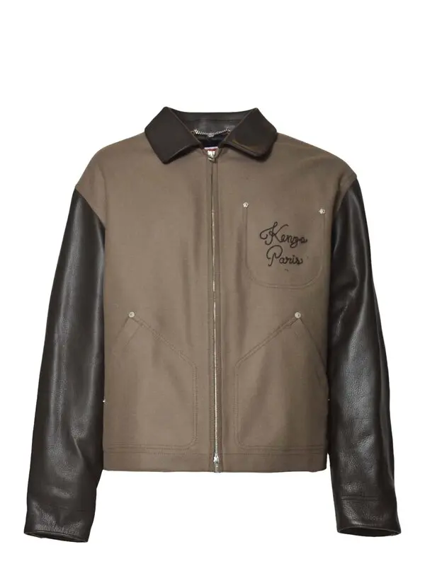 Kenzo Embellished Leather And Wool Blend Jacket - Marrone