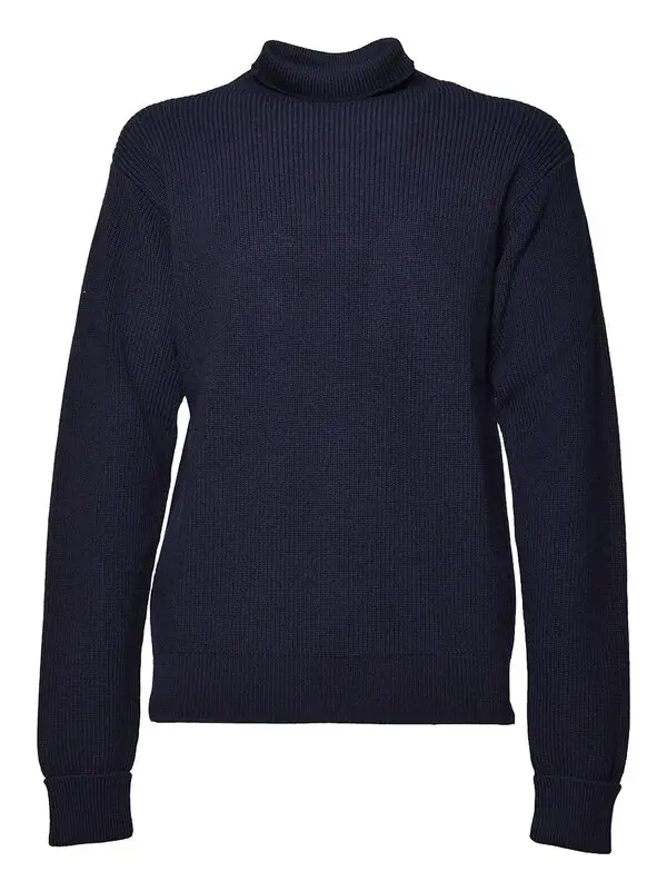 JIL SANDER Ribbed Turtleneck Sweater - Blu