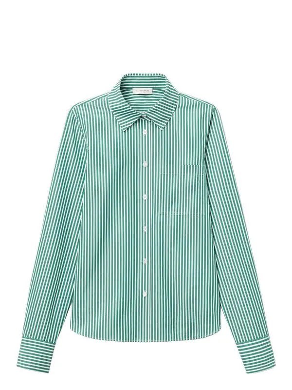 Lafayette 148 New York Striped Cotton Button Front Shirt - Grass Multi