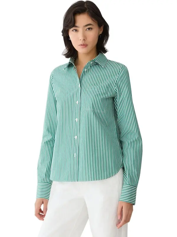 Lafayette 148 New York Striped Cotton Button Front Shirt - Grass Multi
