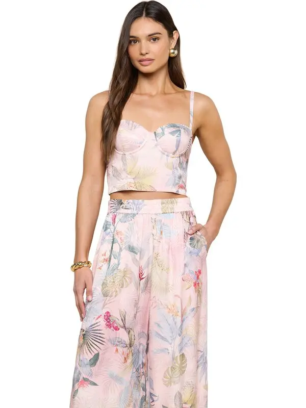 L'Agence Sonya Tropical Print Bustier Top - Light Pink Multi Colorful Palm