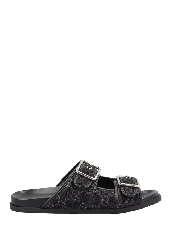 Gucci Slide Sandal With Buckles Gg Denim - Black
