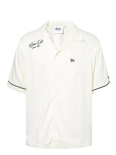 New Era Graphic Revere-collar Short-sleeve Rayon Shirt - Off White