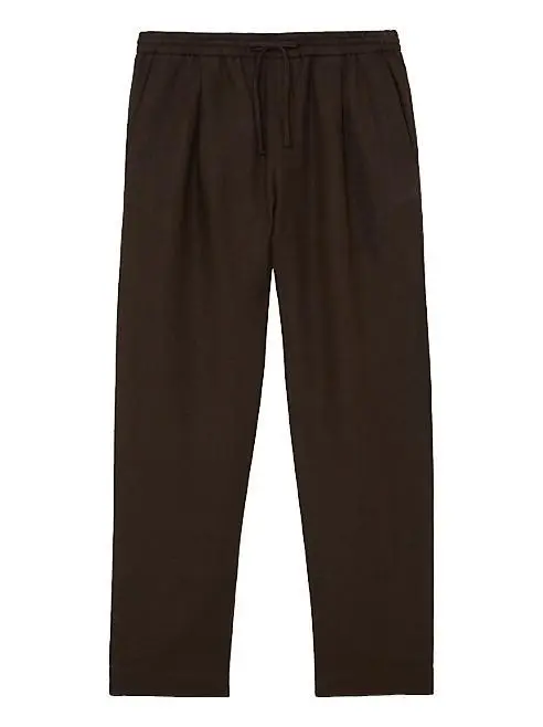 REISS Drawstring-waist Linen Trousers - Chocolate Brown