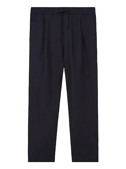 REISS Drawstring-waist Linen Trousers - Navy
