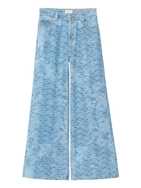 Zadig&Voltaire Eli Branded-print Wide-leg Denim Jeans - Light Blue