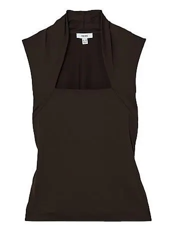 REISS Harri Square-neck Ruched Stretch-jersey Top - Chocolate Brown