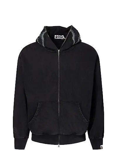 A BATHING APE Shark Embossed Cotton-jersey Hoody - Black