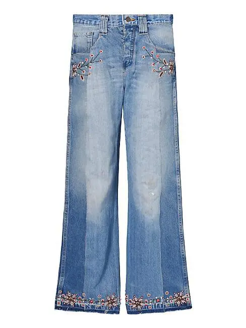 KARTIK RESEARCH Embellished Straight Leg Jeans - Mid Blue