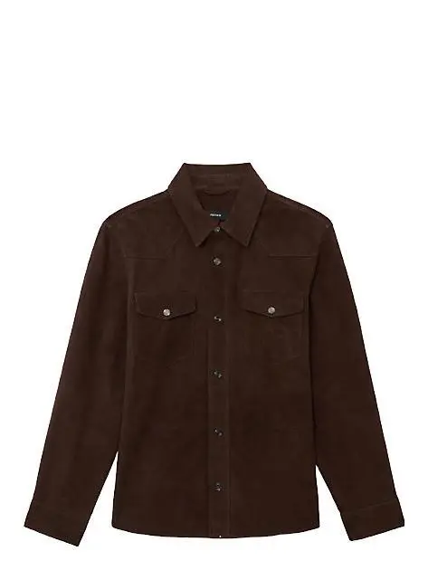 REISS Finsbury Suede Trucker Jacket - Chocolate Brown