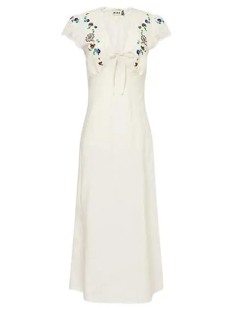 Rixo Amari Embroidered Midi Dress - Sun Embroidery Cream