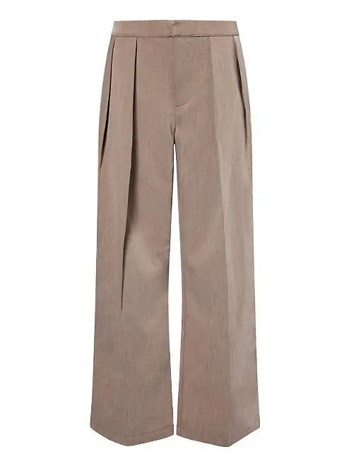 THE COUTURE CLUB Pleated Wide-leg Cotton Trousers - Mushroom