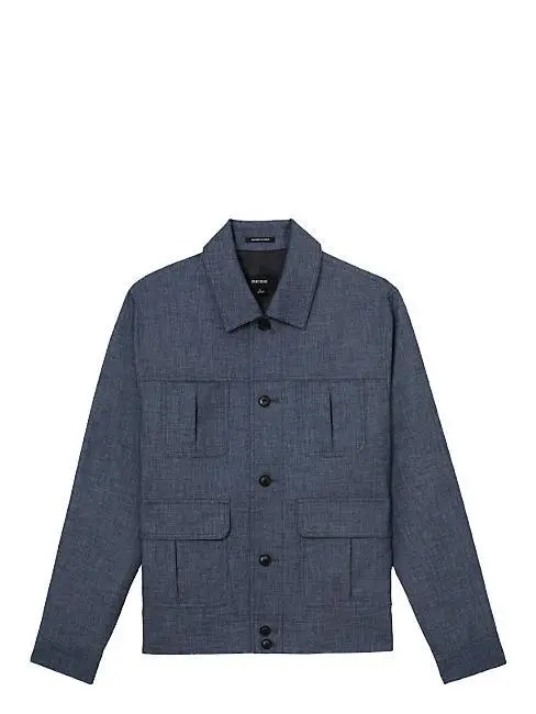 REISS Lagos Patch-pocket Stretch-woven Jacket - Airforce Blue