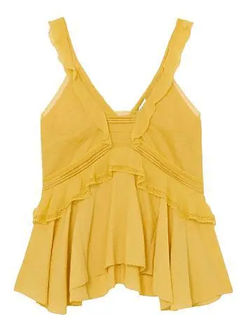 REISS Frances Ruffled Babydoll Camisole Top - Yellow