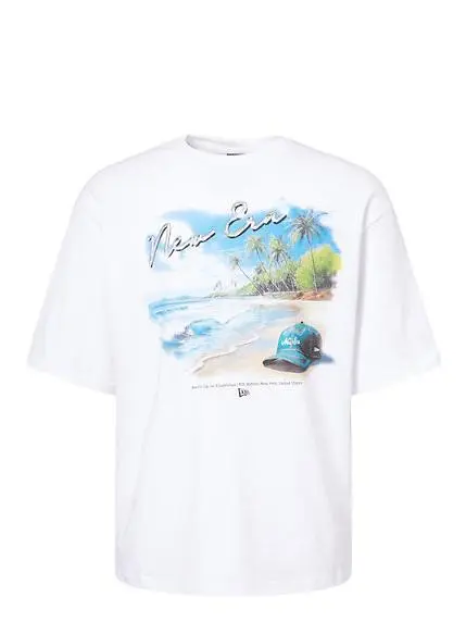 New Era Beach Graphic-print Oversized Cotton-jersey T-shirt - White
