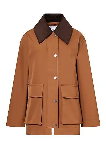 GANNI Oversized Twill Jacket With Contrasting Collar - Cinnamon Swirl