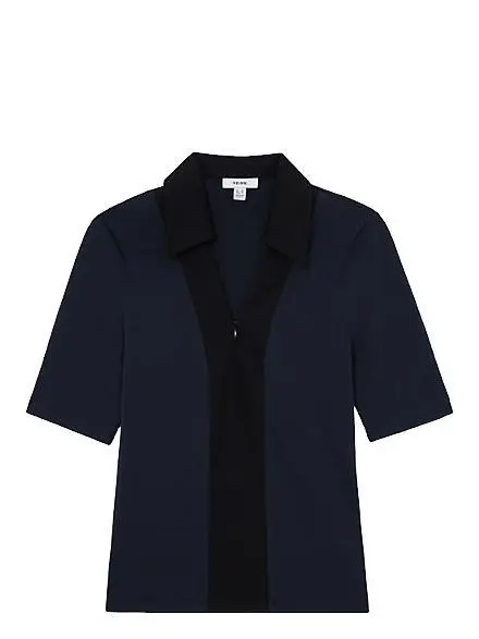 REISS Denny Colour-block Stretch-knit Polo - Navy Black
