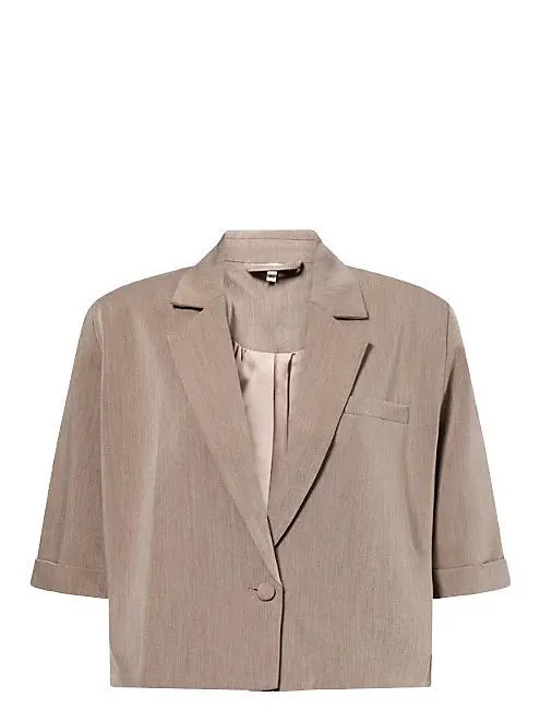 THE COUTURE CLUB Short-sleeved Cropped Cotton Blazer - Mushroom