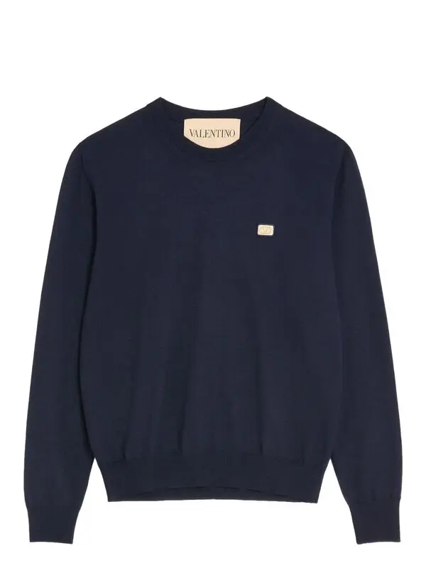 Valentino Garavani Wool Jumper With Vlogo Patch - Blue