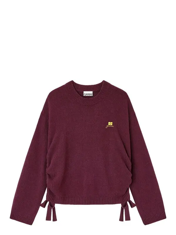 GANNI Wool Mix Jumper With Side Ties - Burgundy Red