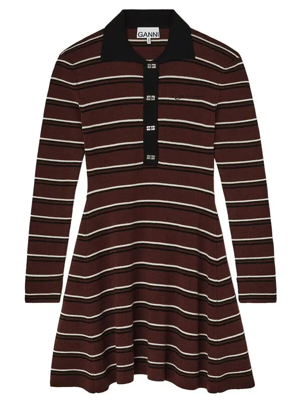 GANNI Leopard Print Polo Dress With Gold-tone Button Detail - Mixed