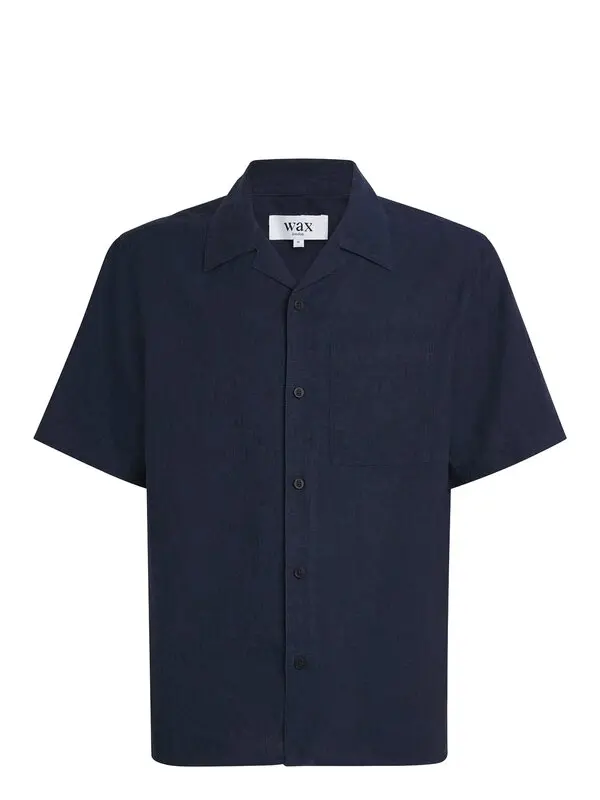 WAX LONDON Linen Short-sleeve Didcot Shirt - Navy