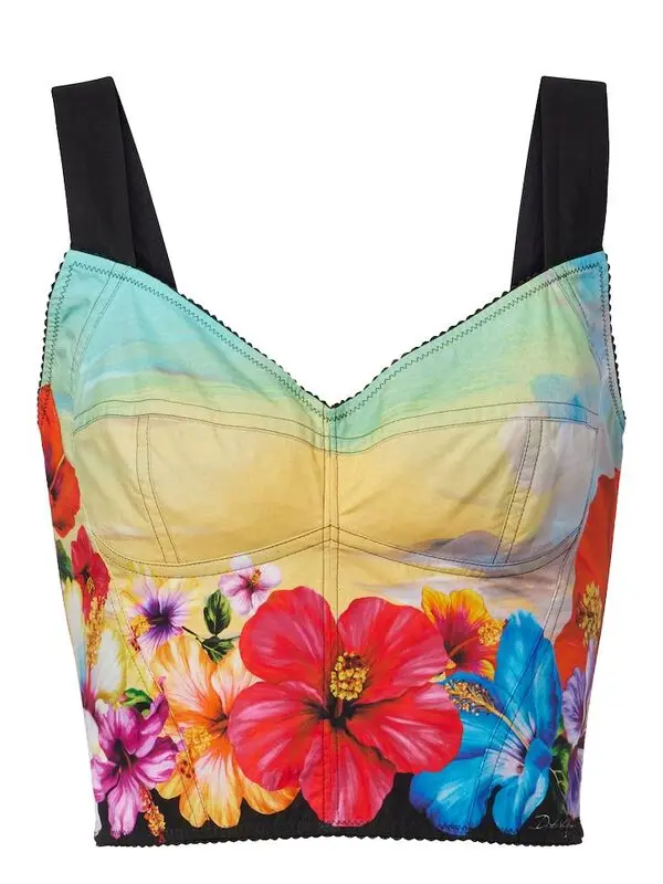 Dolce & Gabbana Printed Cotton-blend Bustier - Multicoloured