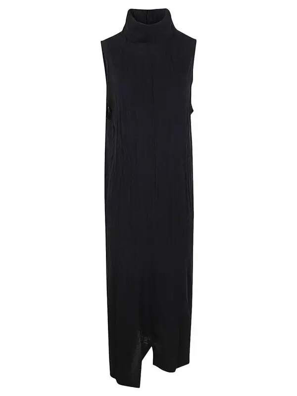 Y’s High-neck Sleeveless Pleated Dress - Black