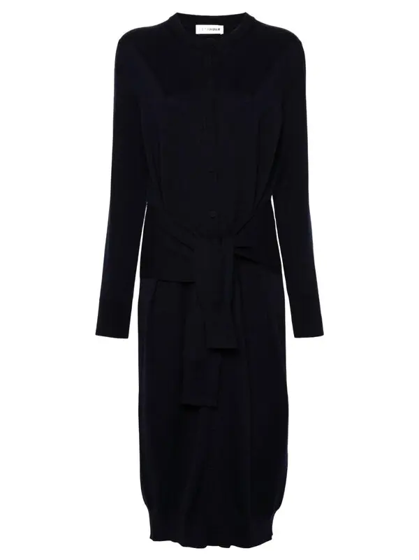 JIL SANDER Long Sleeve Ribbed Knit Dress With Logo Detail - Black
