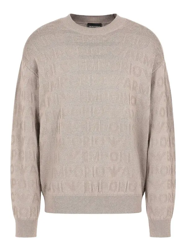 Emporio Armani Logo Jacquard Crewneck Jumper - Light Brown