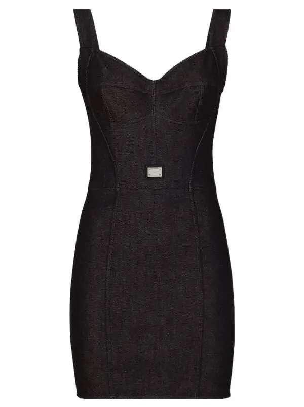 Dolce & Gabbana Logo Plaque Bustier Dress - Blue