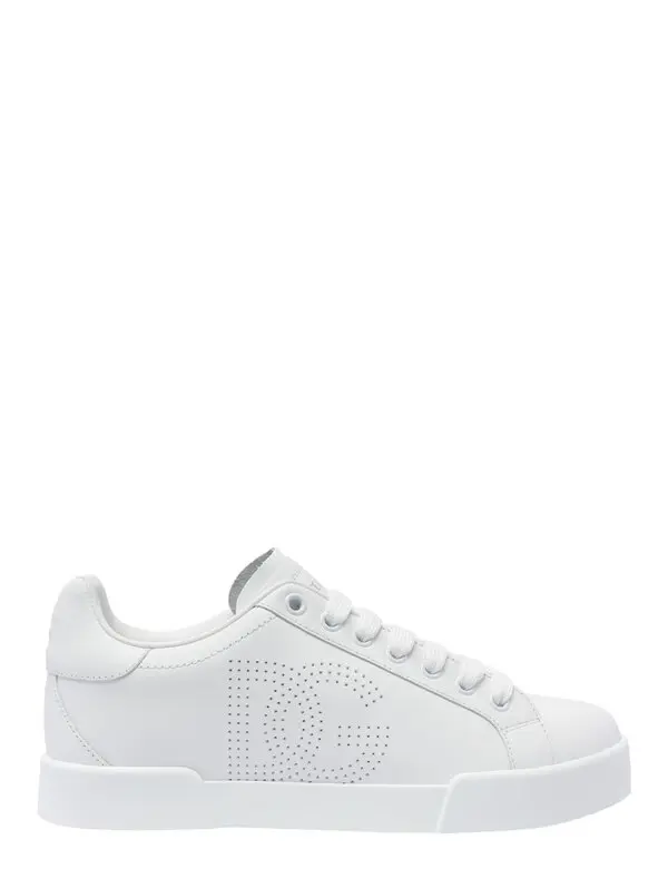 Dolce & Gabbana Portofino Perforated Dg Logo Sneakers - White