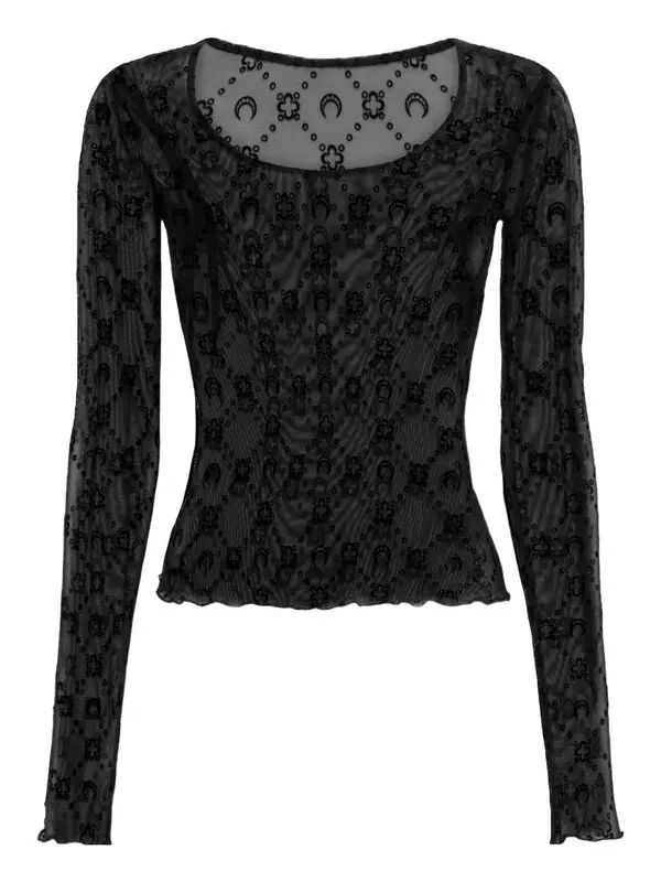 MARINE SERRE Moonogram Mesh Long Sleeve Top - Black