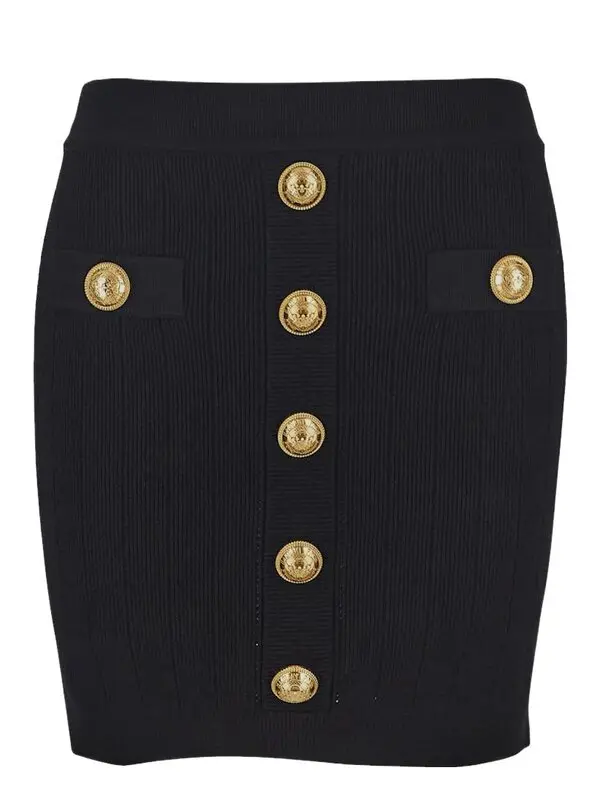 Balmain Button Embellished Knitted Mini Skirt - Black