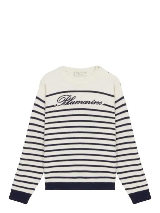 Blumarine Long-sleeved Sweater With Gold Button Detail - White