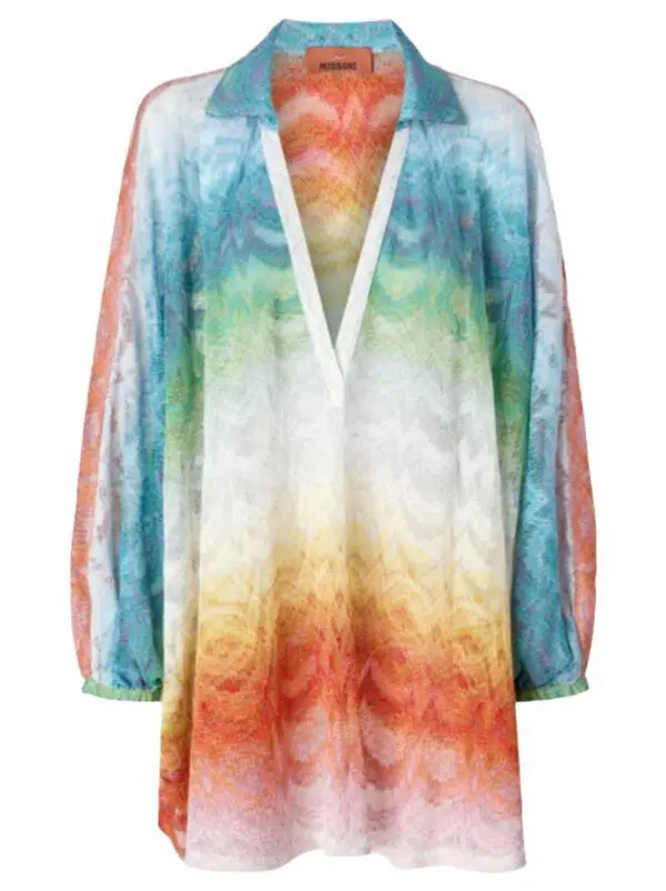 Missoni Long Sleeve V-neck Dress With Asymmetrical Hem - Multicolor