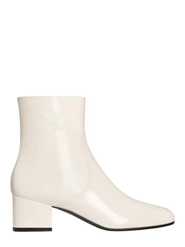 Celine Les Bottes Triomphe Zipped Boot In Patent Calfskin - White