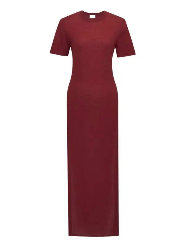 Saint Laurent Long Sleeve Crewneck Dress - Red