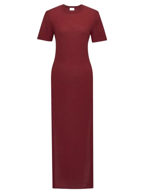Saint Laurent Long Sleeve Crewneck Dress - Red