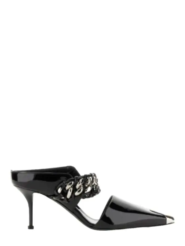 Alexander McQueen Pointed Toe Slip-on Sandals With Chain Detailing - Black
