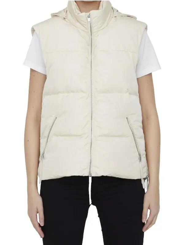 JIL SANDER Padded Hooded Vest - White