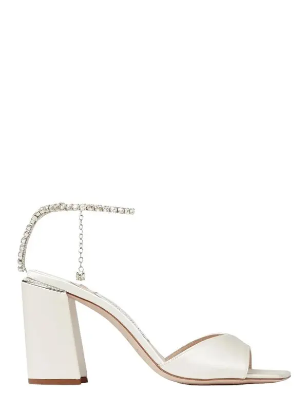 JIMMY CHOO Square Toe High Heel Sandals With Embellished Ankle Strap - White