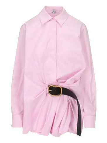 Loewe Belted Ruched Cotton Poplin Shirt - Pink