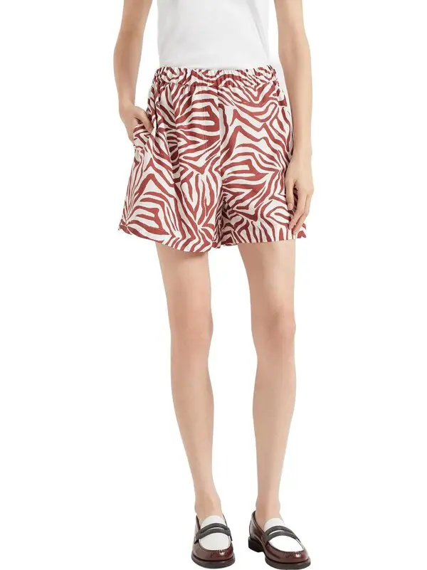 Brunello Cucinelli Printed Poplin Track Shorts - Red
