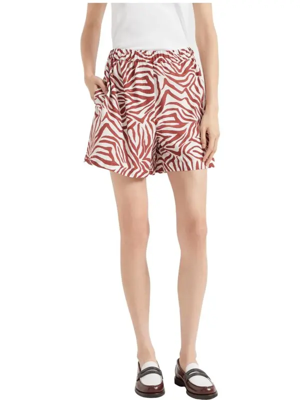Brunello Cucinelli Printed Poplin Track Shorts - Red