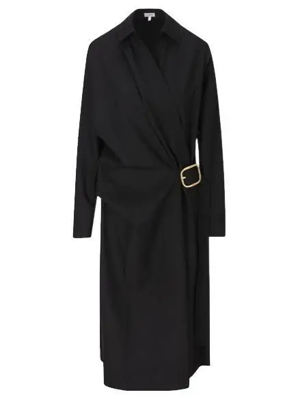 Loewe Buckle Detailed Gathered Midi Dress - Black