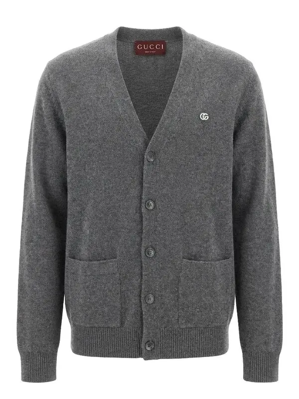 Gucci Double G Embroidered Cardigan - Grey