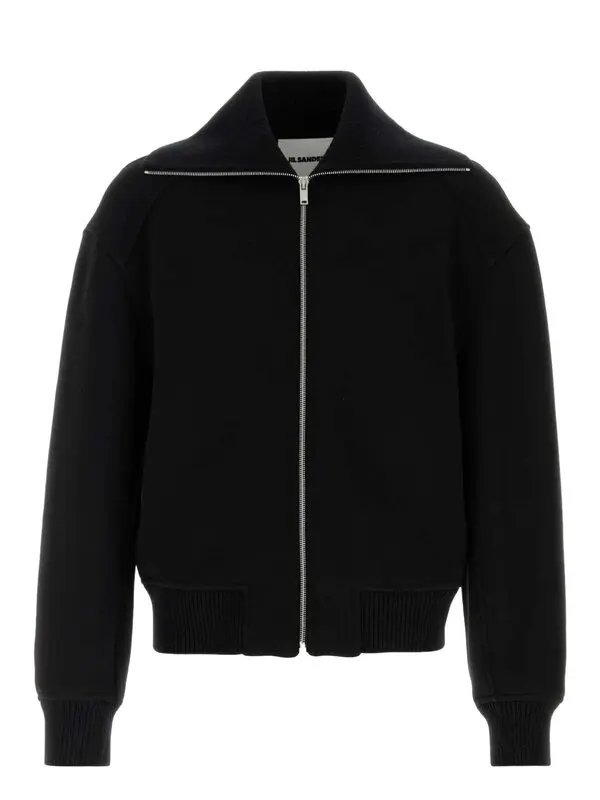 JIL SANDER Wool Zip-up Bomber Jacket - Black