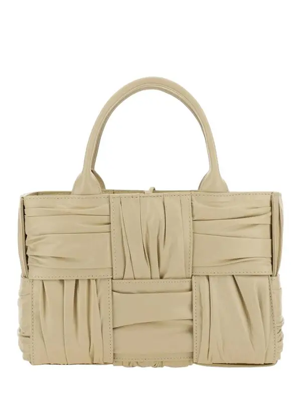 Bottega Veneta Woven Pleated Top Handle Tote Bag - Oat